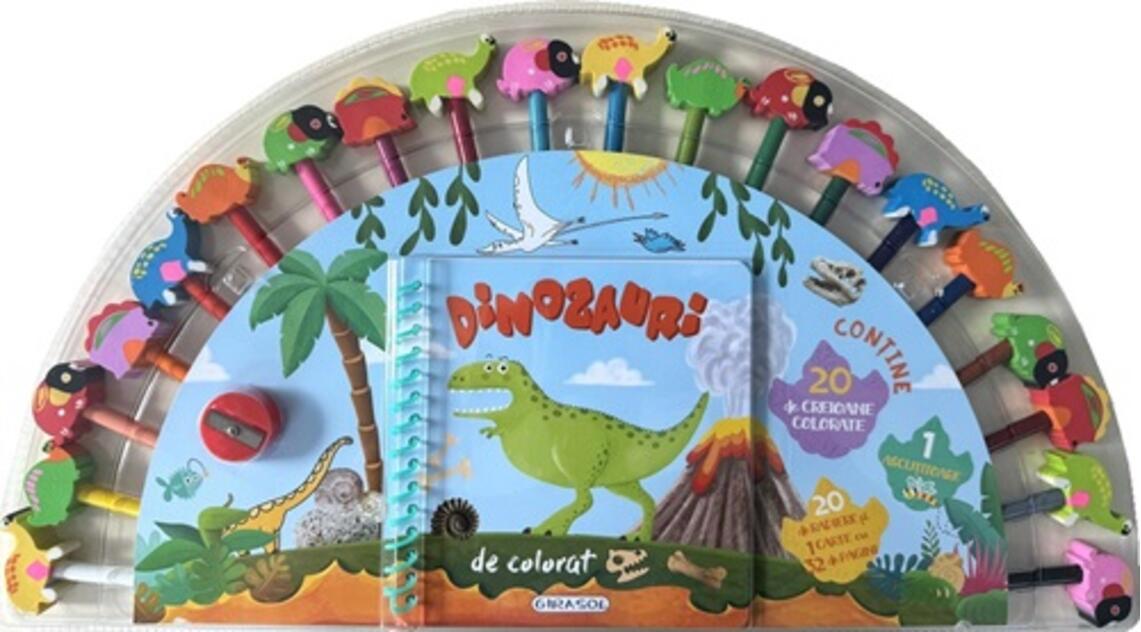 Carte de colorat cu 20 creioane - Dinozauri - *** - Cartepedia