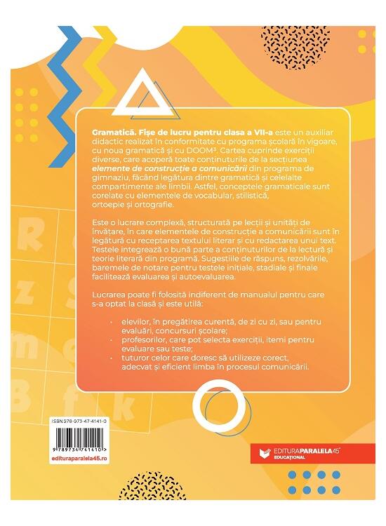Gramatica limbii române. Fișe de lucru pentru clasa a VII-a - Cartepedia